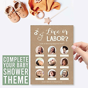 Hadley Designs Rustic Baby Shower Games Gender Neutral - 2 Games Double Sided, 25 Love Or Labor Baby Shower Game, 25 Boobs Or Baby Butts Game, Gender Reveal Games for Guests, Baby Shower Games Funny