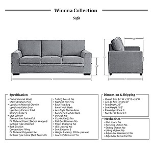 Lexicon Winona Living Room Sofa, Gray