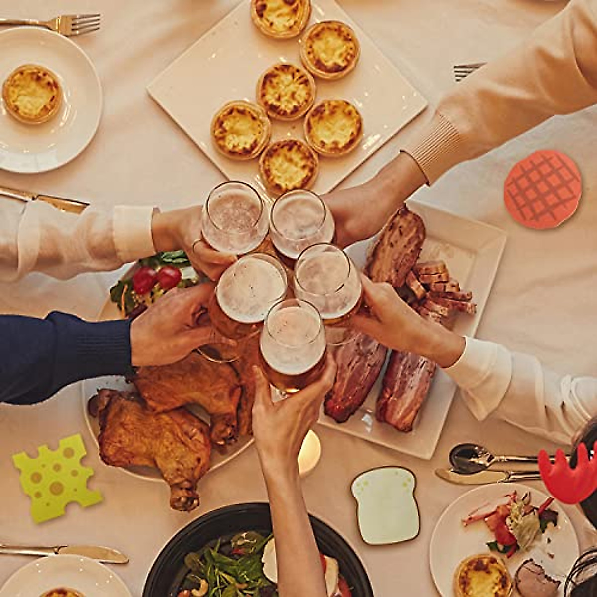 Sandwich Coasters for Drinks, Sets of 8 Funny Wood Coasters with Non-Slip Pads, Cute Coasters for Coffee Table Wooden Table, Unique Birthday Housewarming Gifts, Office Home Desk Decor 4 Inch