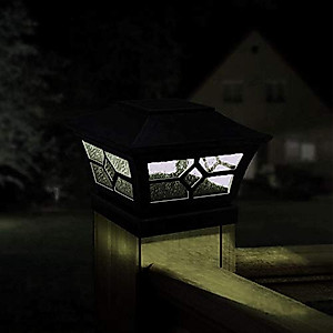 CHEEKON 5-1/2 x 5-1/2 Solar Post Cap Lights, Metal and Glasses, Bronze, Wood Post Fence Post Cap Outdoor Garden Yard Deck Street Top Wall