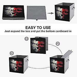 Screaming Demon Skull PU Leather Collapsible Storage Bins Canvas Cube Organizer Basket with Handles