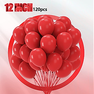 120Pcs Latex Party Balloons, 12 inch Red Helium Balloons with Ribbon for Birthday, Wedding, Baby Shower,Graduation Birthday Party Decorations