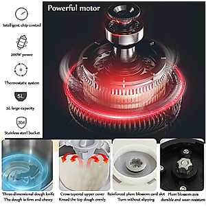 EEYZD Dough Maker with Ferment Function, Stainless Steel Professional Dough Mixer with Microcomputer Timing&Face-Up Touch Panel, Large Capacity,Grey,5L