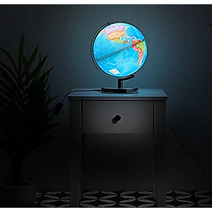 LED Illuminated Globe of The World with Sturdy Chrome Rotating Display Stand - 3 in 1 Educational Geography Map, Light Up Earth Constellation Globe STEM for Kids & Adults| Nightlight, 13.5 Inch Tall
