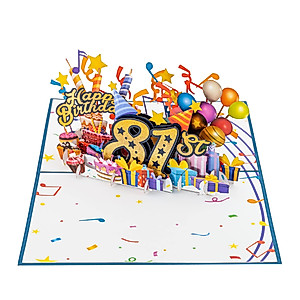 iGifts And Cards Happy 81st Blue Birthday 3D Pop Up Greeting Card – Awesome 81 Birthday Card For Man, Woman, Happy Eighty One Birthday Gift For Dad, Mom, Best Husband, Wife Unique Present, 5" X 7"