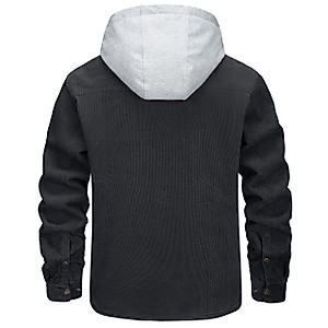 MAGCOMSEN Men's Corduroy Jacket Hoodies Quilted Lined Button-Down Casual Shirt Jackets Cotton Warm Winter Coat 5 Pockets