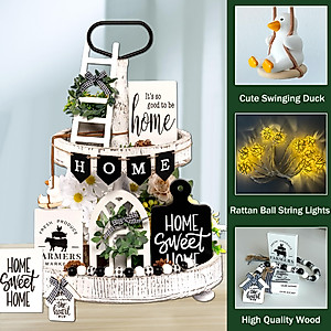14pcs Farmhouse Tiered Tray Decor Set, 3D Rustic Farmhouse Home Kitchen Decor Home Sweet Home Wood Sign, Tiered Tray Decorations Set for Home Table Shelf decor