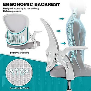 Drafting Chair with Flip-up Armrests and Foot-Ring, Tall Office Chair for Standing Desk Adjustable Height Office Desk Chair for Home Office, Breathable Mesh Swivel Rolling Tall Chair Grey