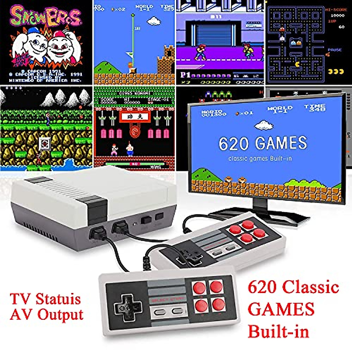 Retro Game Console, Classic Handheld Video Game Console, Built-in 620 in 1 FC Classic Video Games- AV Output Mini NES Console Plug and Play with 2 Controllers for Kids and Adults, Birthday Gift.