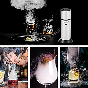 TMKEFFC Portable Smoker Gun, Handheld Smoke Infuser for Cocktail Food Drink Smoking, Enhance Taste for Meat, Sous Vide Steak, Grill, BBQ, Popcorn, Cheese, Wood Chips Included, Silver