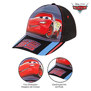 Disney Boys Baseball Cap, Lightning McQueen Adjustable Toddler Hat, Ages 2-4, Black