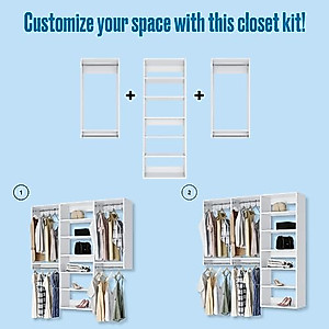 Closet Kit with Hanging Rods & Shelves - Corner Closet System - Closet Shelves - Closet Organizers and Storage Shelves (White, 75 inches Wide) Closet Shelving