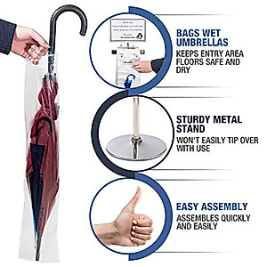 Brella Fella Umbrella Bag Wrapper Station with Sign Frame - Wrap Umbrellas for Rain - Be Safe, Wrap it up! - 100 Long Bags Included