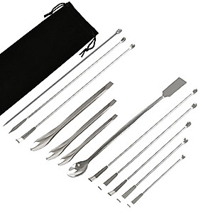 12 Pcs Stainless Steel Lab Spatula Micro Lab Scoop Spoon Reagent Laboratory Spatula Sampling Spoon with Pouch for Powders Gel Cap Filler, Capsule Filler