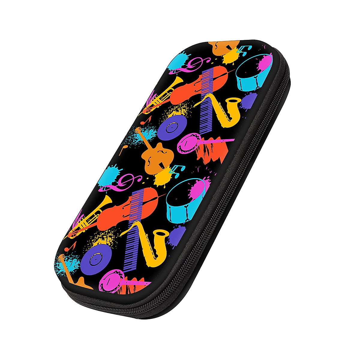 Carrying Case Compatible with Switch 2017 / Switch OLED 2021 Console Joy-Con with 10 Game Card Slots , Jazz musicpattern with musical instruments