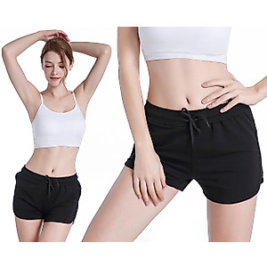HBY 2 Pack Cotton Yoga Short Women Summer Casual Running Gym Sports Waistband Shorts, M Black/Grey