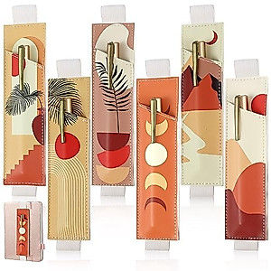 Qilery 6 Pcs Elastic Band Pen Holder for Notebook Boho Cactus Leaves Minimalist PU Leather Pen Sleeve Pouch Adjustable Pen Case for Hardcover Journals Planners Back to School Gift (Boho)