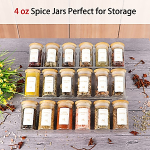 BGraceyy Spice Jars with Labels, 35 Pcs 4 oz Glass Spice Jars with Bamboo Lids, Minimalist Stackable Airtight Spice Containers with 426 labels for Home Kitchen, Pantry, Spice Cabinet, Drawer, Rack