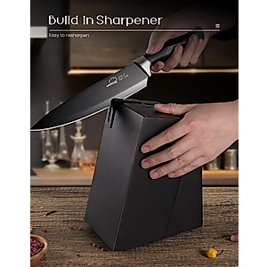 Knife Set, Amorston 15 Pieces Knife Sets for Kitchen with Block, Dishwasher Safe Kitchen Knife Set with Built in Sharpener Block, German Stainless Steel Knife Block Set, Black
