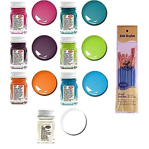 Make Your Day Testors Enamel Paint, Magenta, Gloss Teal, Gloss Grape, Gloss Turquoise, Gloss Sublime, Gloss Tangerine, and Clear Thinner, 1 3/4 Ounce (Pack of 7) Paintbrushes