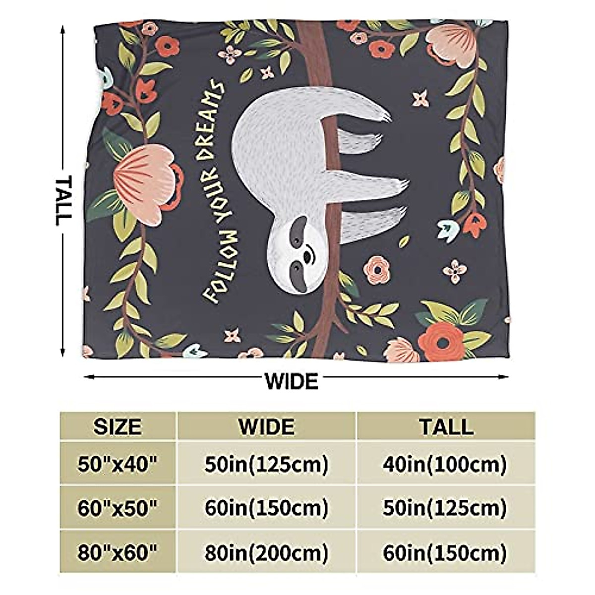 UHANKRU Sloth Blanket 60 inx50 in Animal Blanket Ultra Soft Flannel Throw Blankets for Couch Bedroom for Kids Adults, DestroyFungal