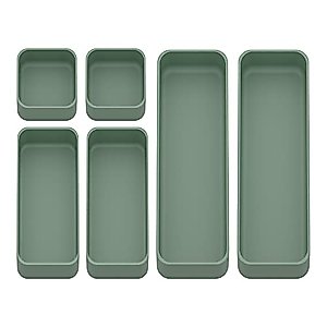 CHANCETSUI 6-Piece Stackable Drawer Organizer Set, Rectangle Trays, Narrow Makeup Vanity Storage Bins and Bathroom Office Desk Drawer Dividers, Green