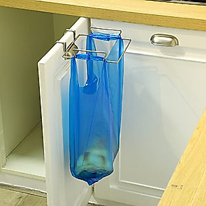 Hotop 3 Pieces Over The Cabinet Plastic Bag Holder Hanging Trash Bag Holder Made of Metal Garbage Bag Hanging Rack Rubbish Bag Holder for Kitchen Practical Sturdy Under Counter Over Door Silver