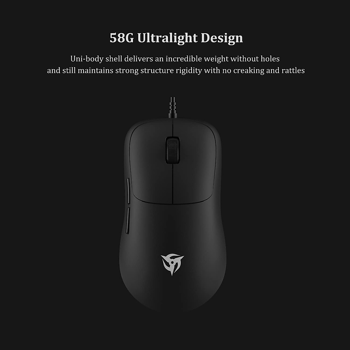 Ninjutso Katana Lightweight Gaming Mouse – 58G Ultralight Design with 16K DPI Optical Sensor, Assassin Paracord, Crispy Kailh GM8.0 Switch & 100% PTFE Feet
