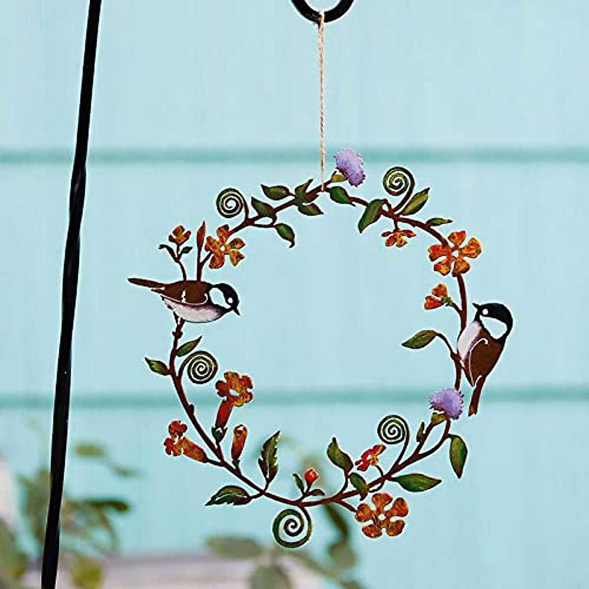 Shuliang Welcome Sign Wreath for Front Door,Creative Birds Flower Garland Hanging Pendant Ornaments Decoration,Acrylic Handicraft Gifts for Home Garden Yard Decor,25cm