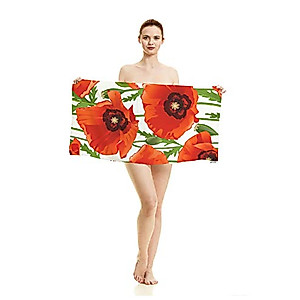 oFloral Red Poppy Floral Hand Towels Cotton Washcloths,Nature Botanical Plant Poppy Flower Bud Leaf Soft Towels for Bathroom/Kitchen/Yoga/Golf/Hair/Face Towel for Men/Women/Girl/Boys 15X30 Inch