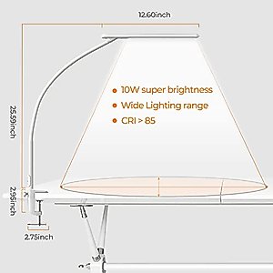 BOLOWEI LED Desk Lamp with Clamp Small White Desk Lamp for College Dorm Room, 6-Level Dimmable 5 Color Modes Swing Arm Daylight Table Lamp Touch Control Home Office Study/Reading/Drawing 10W