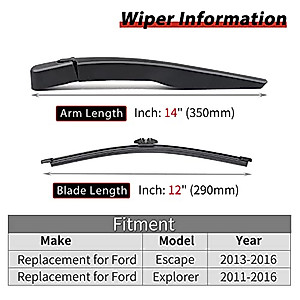 OTUAYAUTO Replacement for Ford Escape 2013-2021 Ford Explorer 2011-2019 Rear Windshield Back Wiper Arm Blade Set OEM BB5Z17526-C