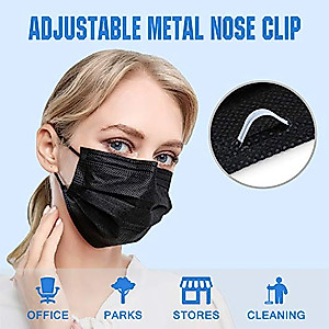 ydscsci Face Mask, Disposable 4 Ply Face Masks Protective Breathable Facial Mask for Adult Men Women Indoor Outdoor Daily Use 50 Pcs Black