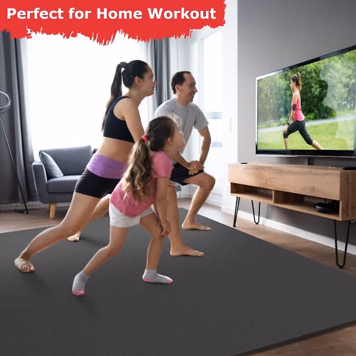 Elevens Large Exercise Mat 9 x 6 ft 7mm Thick Premium Ultra-Durable Non-Slip Workout Mat for Home Gym Flooring, Ideal for Cardio, Fitness, Non-Toxic, Non-Slip Barefoot Exercise Yoga Mat black