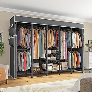 Raybee 90.6" W Clothes Rack with Cover Heavy Duty Clothing Rack with Cover Loads 1200LBS Covered Clothes Racks for Hanging Clothes with Shelves Freestanding Garment Rack Closet for Bedroom
