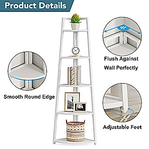LITTLE TREE 5 Tier Tall Corner Shelf 70 Inch Corner Bookshelf Bookcase for Small Space, White