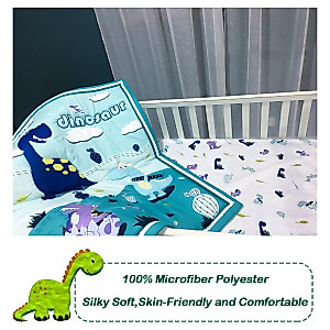 Luxanna Crib Bedding Set Dinosaur 3 Pieces Baby Boys Nursery Bedding Sets with Baby Comforter,Crib Fitted Sheet, Crib Skirt for Boys