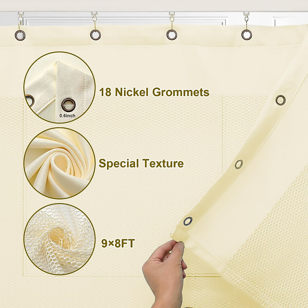 ABBRIGE Hospital Curtain Hanging Privacy Room Divider for Room Separation - Medical Fire Flame Retardant Cubicle Curtains (1 Panel, Beige, 9x8ft)