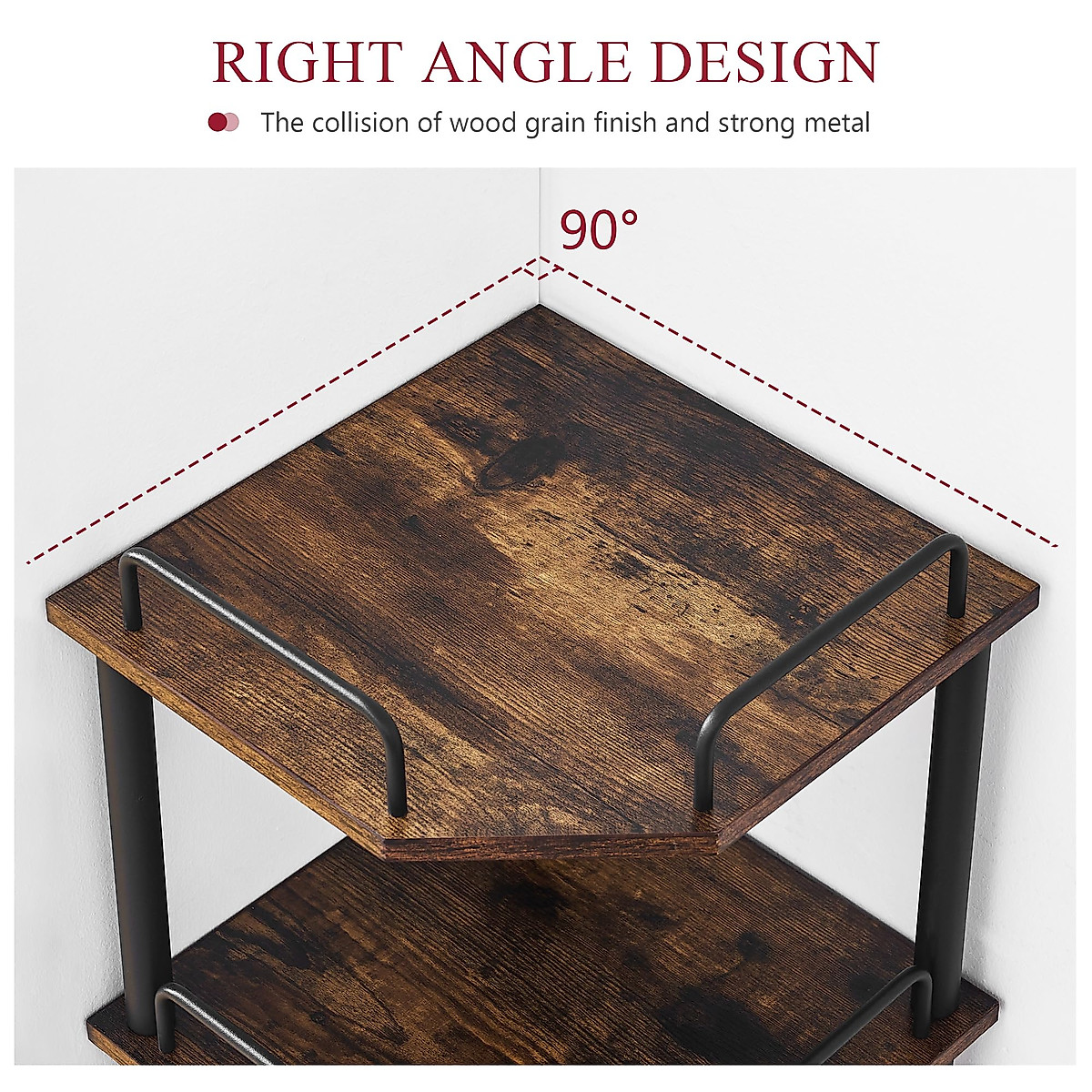 Tajsoon Corner Shelf Stand, 3 Tier Industrial Corner Shelves, Multipurpose Standing Display Shelf, Corner Shelving Unit for Bedroom, Living Room, Office, Kitchen, Rustic Brown