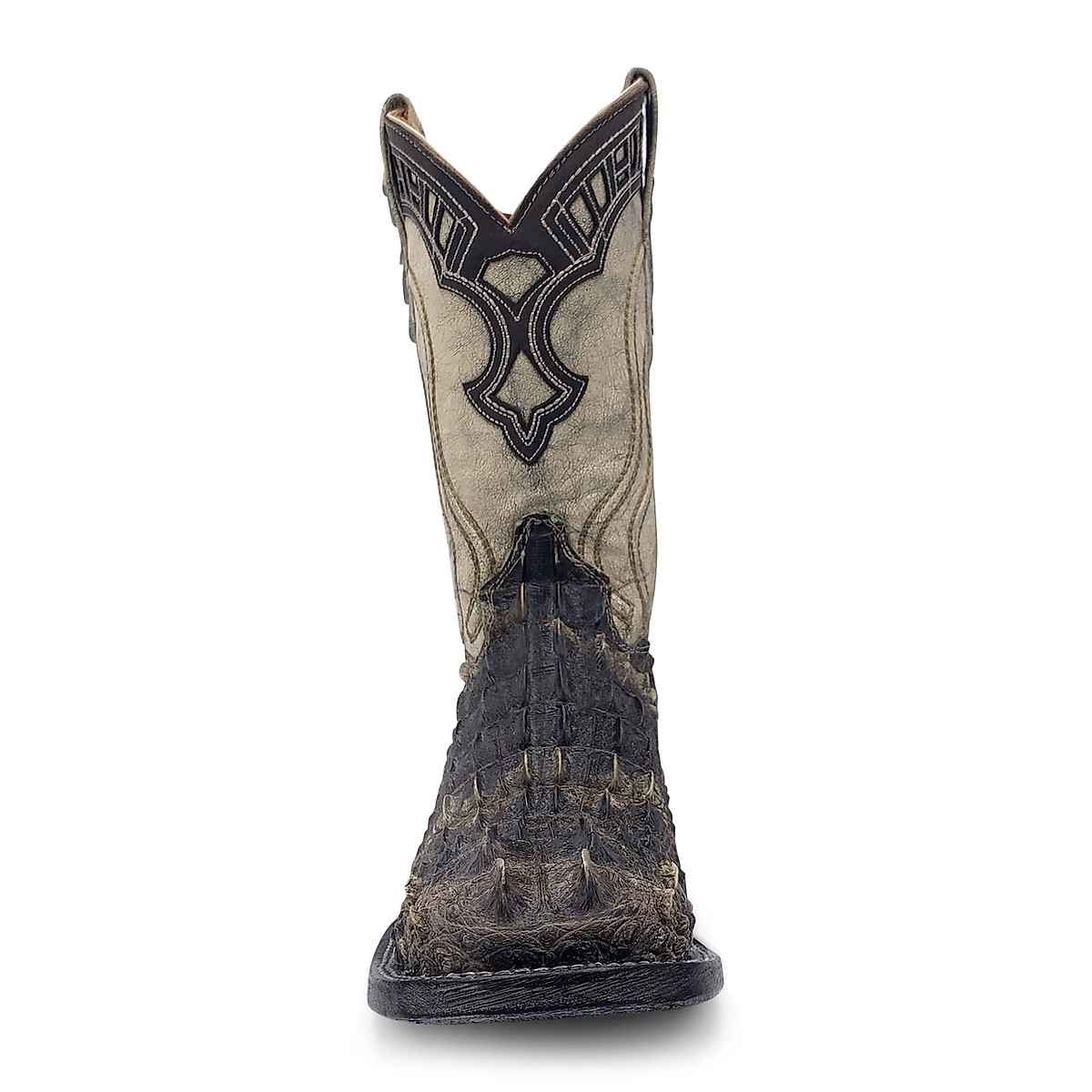 Vaccari Men's Alexander Genuine Natural Alligator Head Cut Broad Square Toe Western Cowboy Boots - 10 D