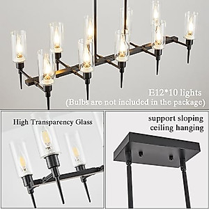 YM YI MI SHU ZI 10 Lights，Farmhouse Rectangular Chandelier，Black Chandeliers for Dining Room，Modern Farmhouse ，Rectangular Dining Room Fixtur，Dining Room Light fixtures Over Table
