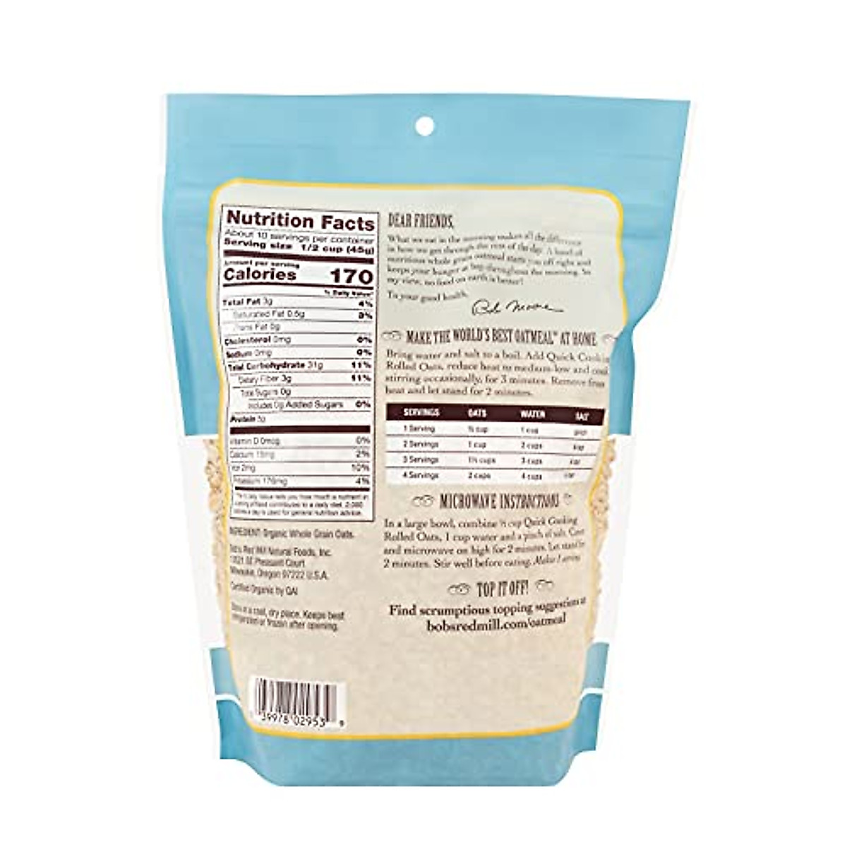 Bob's Red Mill Organic Quick Cooking Rolled Oats, 16-ounce (Pack of 4)