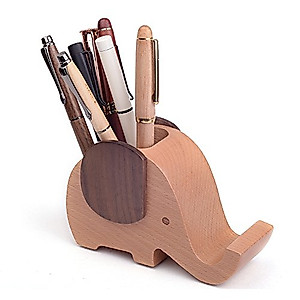 Artinova Elephant Wooden Pen Cup Pencil Holder for Desk Decor Desk Organizer with Cell Phone Stand ARTA-0057