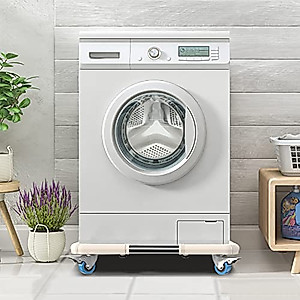 DOZAWA Telescopic Furniture Dolly with 4 Locking Wheels,Washing Machine Stand Refrigerator Base Moving Cart,Size Adjustable,White