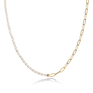 PAVOI 14K Gold Plated Paper Clip Pearl Necklace with Chunky Link Chain + Cultured Pearls | Stylish Choker Layering Necklaces for Women | Everyday Jewelry