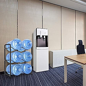 UMORNING 5 Gallon Water Bottle Holder, 3-Tier Water Cooler Jug Rack for 6 Bottles Heavy Duty Detachable Kitchen Organization and Storage Shelf, Black