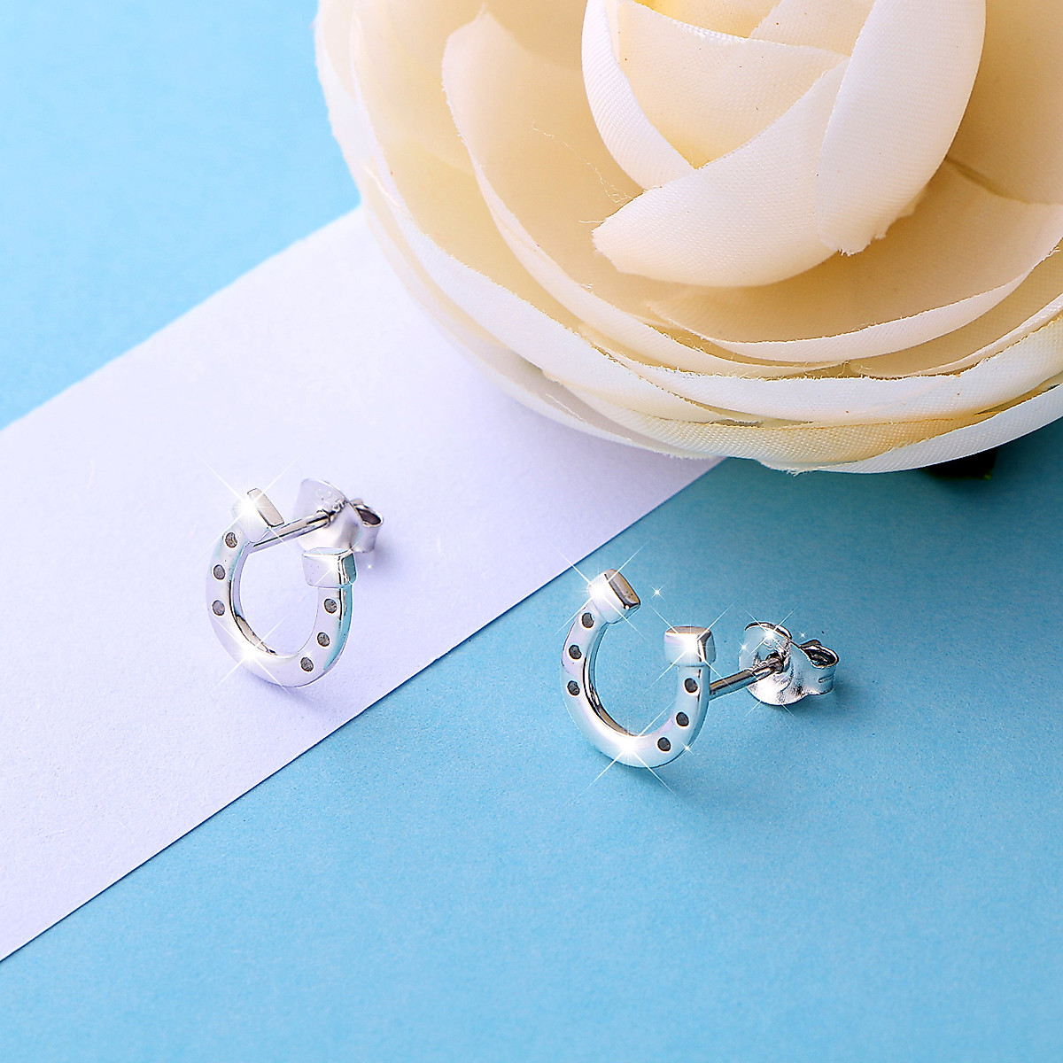 925 Sterling Silver Lucky Horseshoe Stud Earrings for Women