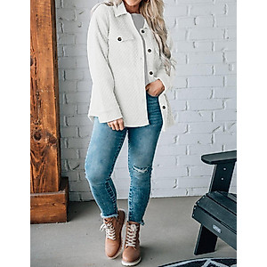 ZESICA Women's Casual Long Sleeve Button Down Loose Lightweight Shacket Shirt Jacket Coat Outerwear with Pockets,White,Medium