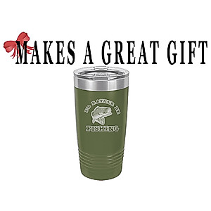 Rogue River Tactical Funny Fishing 20 Oz. Travel Tumbler Mug Cup w/Lid Vacuum Insulated Hot or Cold I'd Rather Be Fishing Bass Fishing Gift Fish (Green)