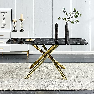 Modern Marble Dining Table,71''Faux Marble Dining Table,Rectangular Faux Marble Dining Table for 6-8 Person with 0.39''Thick Modern Faux Marble Dining Table